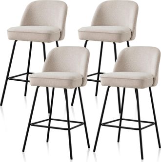 Ainpecca 4er Set Barhocker mit R&uuml;ckenlehne Barstuhl aus Leinenstoff mit gepolsterter Sitzfl&auml;che & elastischem Schaumstoff Metallbeine mit Fu&szlig;st&uuml;tze f&uuml;r K&uuml;che T