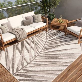 Tapiso Patio Tapis Ext&eacute;rieur Int&eacute;rieur Terrasse Balcon Jardin dhiver Cuisine Salon Moderne Gris Marron Feuilles Aspect 3D R&eacute;sistant aux Intemp&eacute;ries Oeko-TEX 
