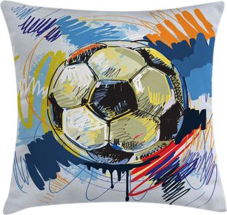 Abakuhaus Fußball Kissenbezug, Bunte Detaillierte, Wasser und Schmutz resistent Stoff Digital Druck Für den Innen oder Außen Bereich, 45 x 45 cm, Grau Blau