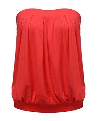 Zanzea Femmes Sexy Bustier Tops Casual Eté Shirt Slim Plissé Froncé Plage épaule Nu Vest Shirt Tube Blouses Pastèque Rouge EU 40/US 8