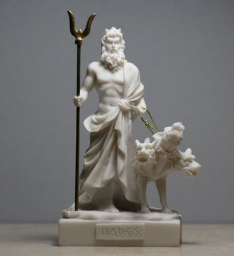 Generic Hades Pluto Griechischer Gott der Unterwelt mit Cerberus - handgefertigte griechische Alabaster-Statue Figur 13 cm