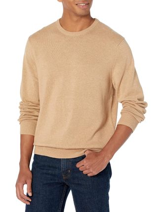 Amazon Essentials Herren Langärmliger Pullover Mit Rundhalsausschnitt, 100% Baumwolle, Erhältlich In Groß Und Schwer, Kamelbraun Meliert, L