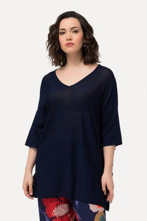 Ulla Popken Strickpullover Pullover Oversized V-Ausschnitt Halbarm