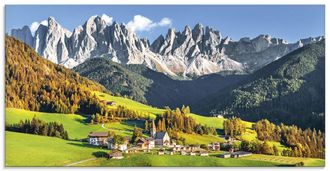 Artland ARTland Wanddeko Glasbilder Wandbild Glas Bild einteilig 100x50 cm Querformat Alpen Landschaft Berge Natur Italien Santa Maddalena Grün U1TF