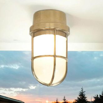 Licht-Erlebnisse Au&szlig;enleuchte Kellerlampe Messing Glas B: 10 cm klein Deckenlampe Veranda