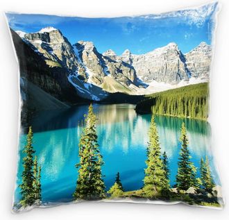 Paul Sinus Art Seen, blau, braun, grün, Nadelbäume, Berge Deko Kissen 40x40cm für Couch Sofa Lounge Zierkissen - Dekoration zum Wohlfühlen