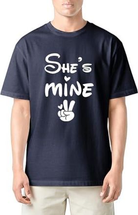 Generic T-shirt d&eacute;t&eacute; &agrave; manches courtes et col rond en coton avec inscription &laquo; Shes Mine Heart &raquo; pour la Saint-Valentin, pour les voyages, bleu marine, 5XL