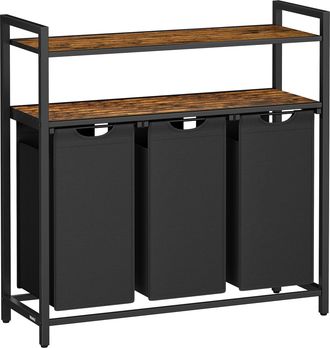 Vasagle W&auml;schekorb 3 F&auml;cher, W&auml;schesammler mit 2 Ablagen, W&auml;schesack ausziehbar und abnehmbar, pro Tasche 40 Liter, f&uuml;r Badezimmer, Waschk&uuml;che, vintagebraun-s