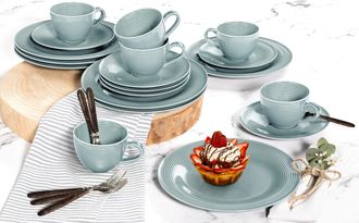 SELTMANN WEIDEN Kaffeeservice 18-teilig BTR - Beat - Form: Rund mit Rillenrelief - moderner Stil - Arktisblau - Color Glaze