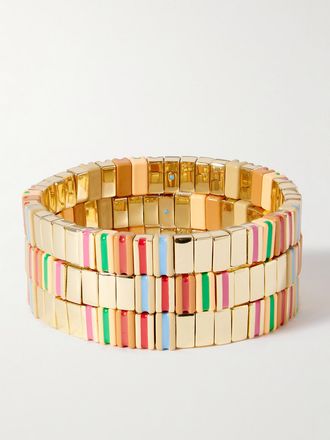 Roxanne Assoulin The Happy Stack Set Aus Drei Goldfarbenen Armb&auml;ndern Mit Emaille - Mehrfarbig