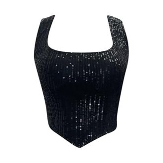 Generic D&eacute;bardeur court &agrave; paillettes avec poitrine rembourr&eacute;e, Noir, Taille unique