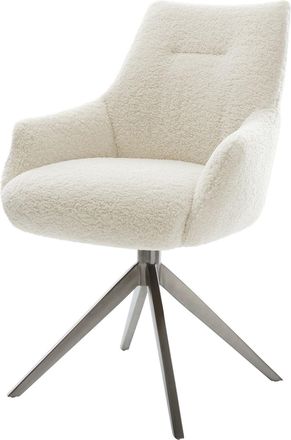DELIFE Esszimmerstuhl Alja-Flex mit Armlehnen Kreuzgestell breit Graphit Teddystoff Beige 360&deg; drehbar Wippfunktion Taschenfederkern