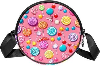 Generic Circle Sac &agrave; bandouli&egrave;re pour femme, petit sac &agrave; bandouli&egrave;re rose bonbon avec fermeture &eacute;clair, bretelles r&eacute;glables, sac &agrave; main rond d&eacute;contract&eacute; pour 