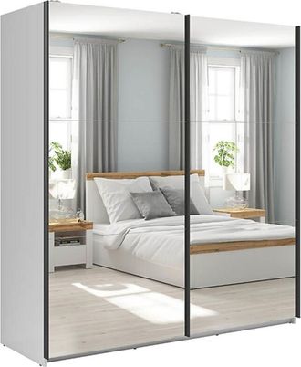 PEGANE Armoire coulissante Placard avec miroir coloris Blanc brillant - Longueur 183 x Profondeur 60 x Hauteur 195,5 cm