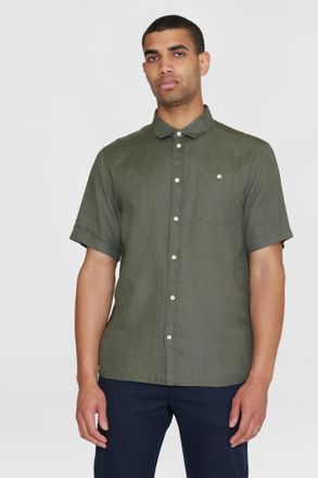 Knowledge Cotton Apparel Herren vegan Kurzarmhemd Custom Fit Burned Olive