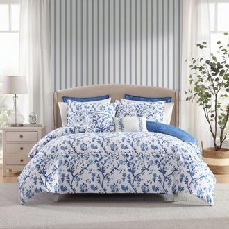 Laura Ashley Luxuri&ouml;ses, ultraweiches Bettdecken-Set, f&uuml;r alle Jahreszeiten, stilvolles zartes Design f&uuml;r Heimdekoration, Baumwolle, Blau, Queen-Size-Bett