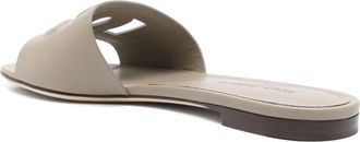 Dolce & Gabbana DG Logo Leather Slide Sandal - Taupe