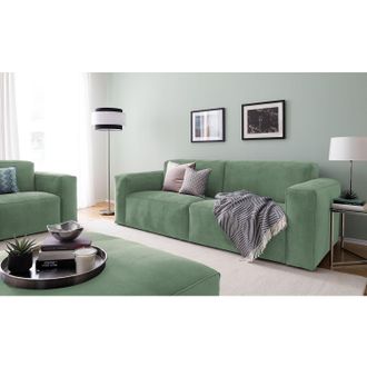 Studio Copenhagen home24 3-Sitzer Sofa Gr&uuml;n/Mintgrau Samt Ravi 250 x 75 x 96cm Glamour