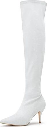 Allegra K Bottes hautes au-dessus du genou &agrave; bout pointu &agrave; paillettes pour femme, Argent&eacute;., 39 EU