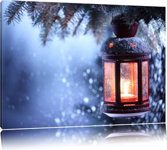 Pixxprint Laterne im Winter, Größe: 120x80cm, Leinwandbild, fertig gespannt, Wandbild, Dekoration, Kunstdruck, kein Poster