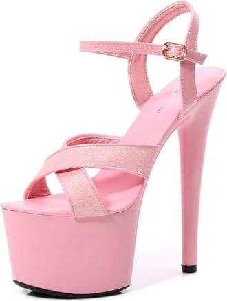 Generic Rose,34 EU,Sandales à Strass pour Femmes, Bout Ouvert, Plateforme, Talons Aiguilles, Bride à la Cheville, Chaussures de soirée de Mariage avec Talons 