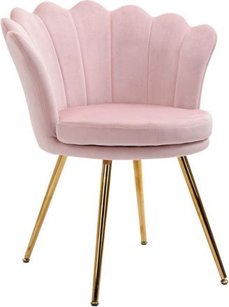 HOMCOM Homcom - Chaise coquillage chaise design pieds m&eacute;tal dor&eacute;s effil&eacute;s velours rose poudr&eacute;