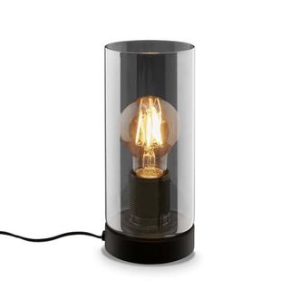 Briloner Nachttischlampe, Rauchglas, Kabelschalter Schreibtischlampe, Tischlampe E27 für Home Office, Leselampe, Schwarz, Zylinder - Form, 7616015