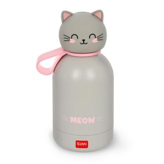 Legami Legami - Hot&Cold BFF Kinder-Wasserflasche, Kitty-Motiv, doppellagig aus 18/8 Edelstahl mit luftdichtem Verschluss, hält 12 h heiß und 24 h kalt, Fass