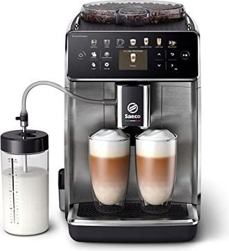 Philips Saeco GranAroma Kaffeevollautomat mit 16 Kaffeespezialitäten, intuitives Farbdisplay, 4 Benutzerprofile, Keramikmahlwerk, Edelstahl-Schwarz (SM6585/00
