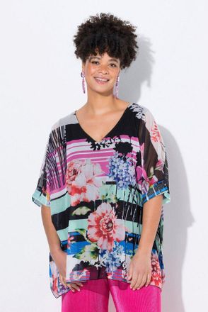 Miamoda Druckbluse Mesh-Bluse oversized Alloverdruck