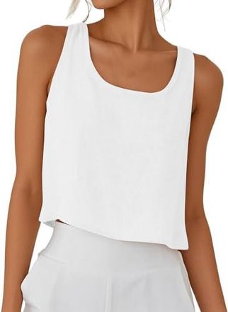 Generic Debardeur Femme Chic et &eacute;l&eacute;gant Chemisier sans Manche D&eacute;bardeur Top en Coton et Lin Ete Haut Chic et Elegant Fluide Ample Caraco Vetement Femme Tee Sh