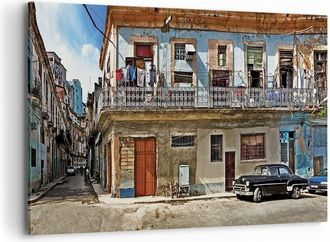 Arttor Wandbilder Dekoration Wohnzimmer Kuba Havanna Balkon Bilder auf Leinwand 120x80cm Leinwandbild Schlafzimmer Küche Deko Wand Kunstdruck Art Groß XXL Wa