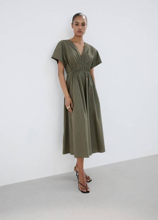 Mango Robe coton col V kaki - Femme - XS - MANGO