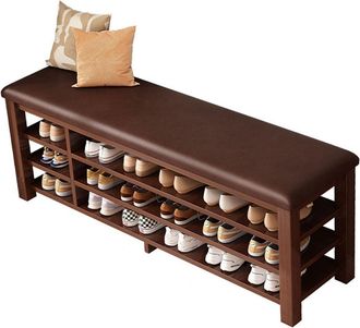 Generic Schuhregalbank Eingangsaufbewahrungsaufbewahrung Festholzschuhbank mit Kissen Kleiner Eingangsbank Sitz für Flur Mudroom Foyer Schuhschrank braun 100c