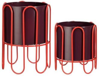 Mica Decorations Dione &Uuml;bertopf auf Fu&szlig; - 2 St&uuml;ck - H 35 x &Oslash; 26 cm - Metall - Dunkelrot, Hellrot