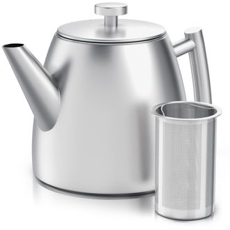 Arendo Teekanne Edelstahl mit Siebeinsatz - 1000 ml - Teekanne thermo doppelwandig - Silber