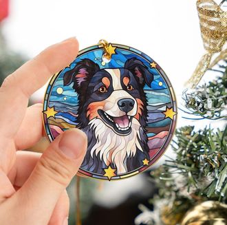 Generic Border Collie Hund Weihnachtsbaumschmuck Mit Schnur Christbaumschmuck Anh&auml;nger Keramikstbaumschmuck Anh&auml;nger Weihnachtsschmuck