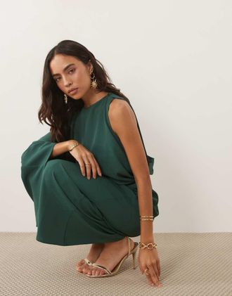 Asos Robe longue droite asym&eacute;trique avec dos drap&eacute; - Bleu sarcelle-Multi