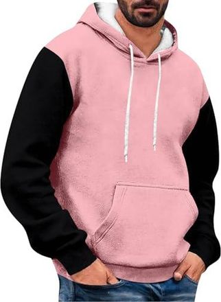 Generic Manteau à capuche en polaire pour homme - Sweat chaud en velours épais et chaud - Couleur contrastée classique - Pour la vie quotidienne, cadeaux de N