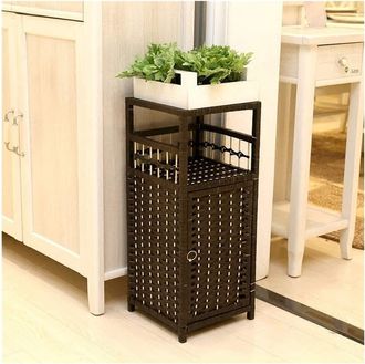 Generic Rattan Sofa Beistelltisch Leichter Nachttisch mit Tür Stilvolles Lagerregal für Chinesischen Stil Schlafzimmer & Wohnzimmer Moderner Endtisch für Plat