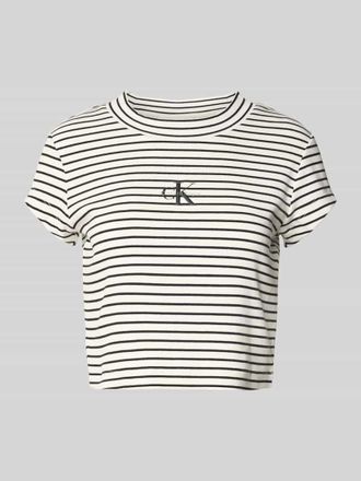 Calvin Klein Jeans Cropped T-Shirt mit Streifenmuster und Logo