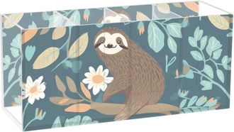 Mnsruu Stifthalter mit Faultier-Blumen, Acryl, 4 F&auml;cher, transparenter Stifthalter, Make-up-Pinselhalter, Besteck-Organizer f&uuml;r B&uuml;ro, Schreibtisch, Zubeh&ouml;r, 