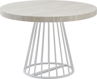 Vente-Unique Esstisch ausziehbar - 2 bis 12 Personen - MDF & Stahl - Travertin-Optik Beige & Wei&szlig; - FIRELA