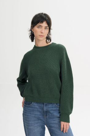Mela Damen vegan Pullover Adah Rippstrick Deep Forest Melange