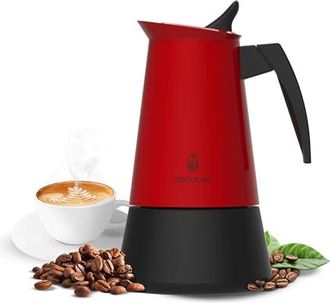 Cecotec Italienische Kaffeemaschine Piccolina 200 Rot, Kapazit&auml;t 100 ml f&uuml;r 2 Tassen, Elegantes Design aus Stahl, Edelstahlfilter, Geeignet f&uuml;r alle Oberfl&auml;ch