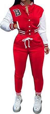 Generic Ensemble de surv&ecirc;tement d&eacute;contract&eacute; pour femme - Pantalon de jogging - Sweat - Ensemble de baseball dautomne - Deux ensembles de lettres imprim&eacute;es - H