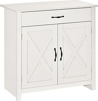 HOMCOM Buffet Salon, Meuble de Rangement avec tiroir, 2 Portes de Grange et &eacute;tag&egrave;re r&eacute;glable, Buffet Salle &agrave; Manger et Cuisine, 80 x 39,7 x 80 cm, Blanc