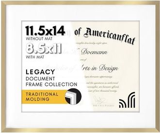 Americanflat Diplomrahmen mit bruchfestem Glas, als 21,5 x 27,9 cm mit Passepartout oder 11,5 x 14 cm ohne Passepartout, dünner Rahmen für Wanddekoration, Legacy-K