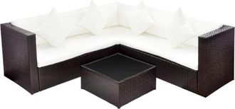 vidaXL Vidaxl - Salon de jardin 4 pcs avec coussins R&eacute;sine tress&eacute;e Marron