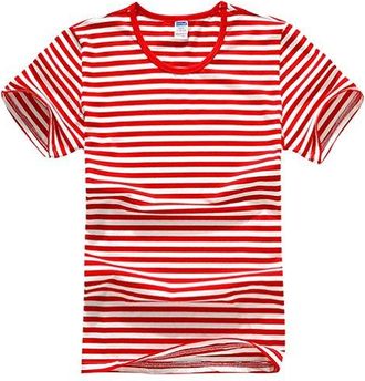 Baymate T-Shirt À Rayures À Manches Courtes Col Ras du Cou Unisexe Tops Rouge M